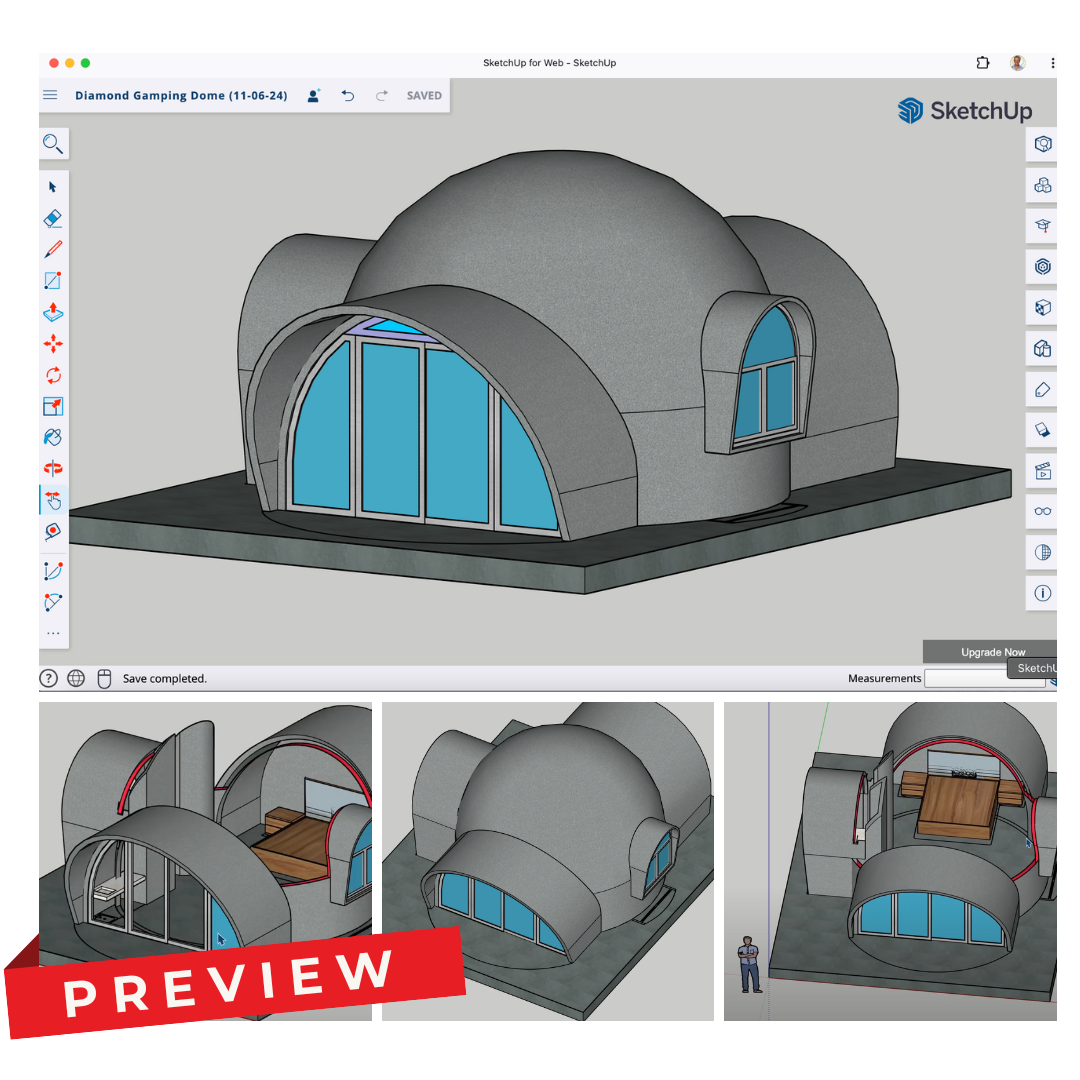 Diamond Studio Plans: 297 sq ft, 1 dome, 1 bedroom, 1 bath, kitchenett – Domegaia