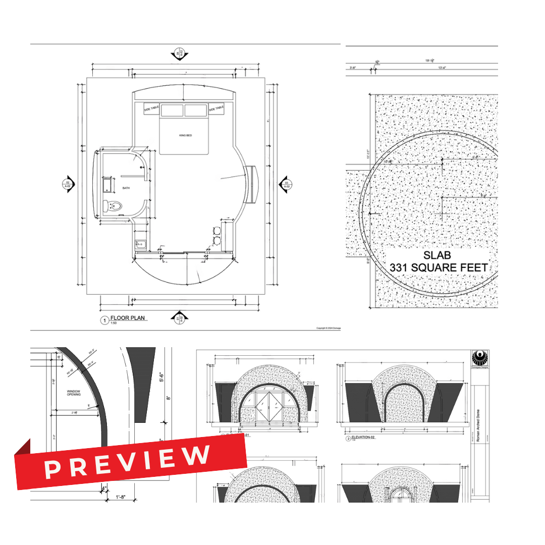 Diamond Studio Plans: 297 sq ft, 1 dome, 1 bedroom, 1 bath, kitchenett ...